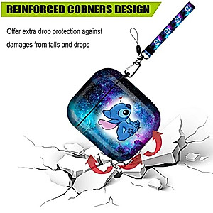 Stitch AirPods Case Protectiv Cover,Fully Protected Shockproof Cartoon case with Keychain Clip Carabiner and Lanyard,Compatible with Apple AirPods 2 and 1 (Star Stitch)