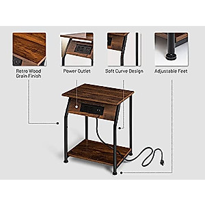 Labcosi 18.9” Tall Side Tables, Rustic End Tables for Living Room and Bedroom, Nightstand with Charging Station, Small Furniture with USB Ports and Outlets, Rustic Oak Color