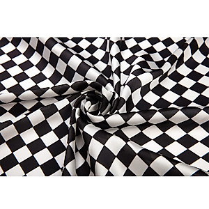NaSoPerfect 27 inch Silk Feeling Scarf Square Satin Head Scarf Fashion Checkerboard Print Neck Scarfs for Women Black and White