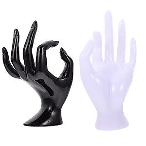 Cabilock 2pcs Gesture Hand Model Display Stands Jewelry Showing Rack Decorative Necklace Holders Plastic Black/white