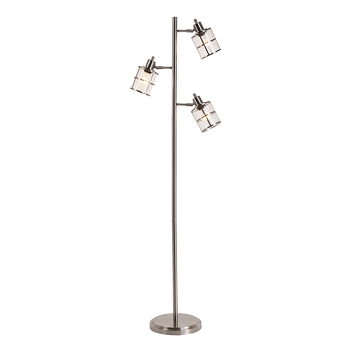 Catalina Lighting 20442-000 Modern 3 Light Floor Lamp with Adjustable Ribbed Glass Shades & Reading Light, 68", Classic Brushed Nickel