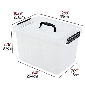 Gainhope 4 Packs Plastic Latching Box with Lid and Handles, 10L Clear Plastic Storage Box