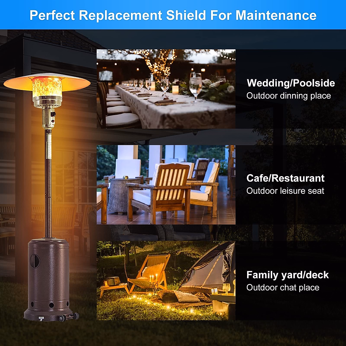 ARLBA Upgraded Outdoor Patio Heater Reflector Shield, Propane Heat Reflector Shield Top for Outdoor Heaters，Outdoor Heater Replacement Dome Part with All Hardware,33" Universal Fit(3-Hole Mount)