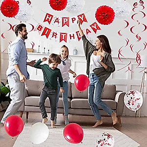 ANSOMO Red and White Happy Birthday Party Decorations with Banner 30 Pcs Balloons