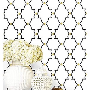 Timeet Black and White Trellis Wallpaper Peel and Stick Wallpaper 17.7"x78.7" Self Adhesive Removable Wallpaper Waterproof for Shelf Liner Drawer Room Wall Decor Film Vinyl Roll