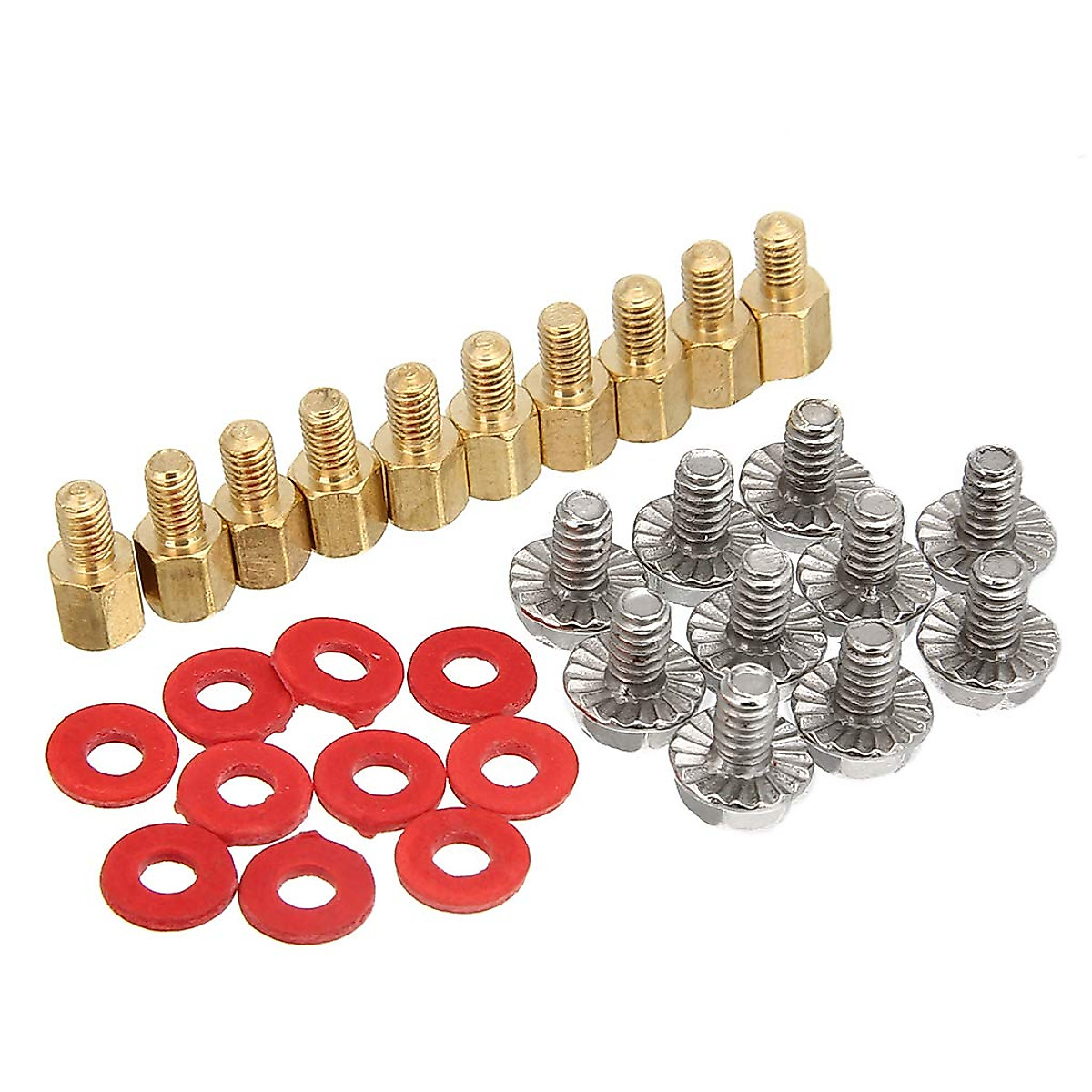 Ywengouy 20Pcs Golden Motherboard Riser+Screws Computer Red Washers 6.5mm 6-32-M3 Gasket