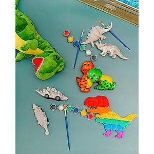 STEM-Accredited Dinosaur Giftset - A Surprise Gift for Boys Complete w/T-Rex Dinosaur Plush, Dinosaur Pullback Cars, Dinosaur Painting Kit, Squishies, Pop It & More