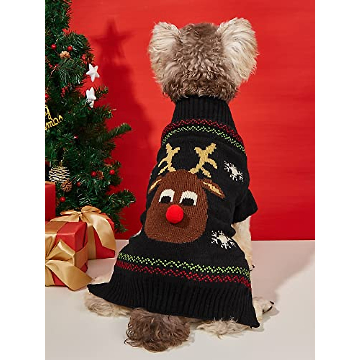 Mogoko Christmas Reindeer Dog Sweater Knitwear Cat Apparel Soft Thickening Warm Pup Dogs Shirt Winter Puppy Fleece Sweater for Xmas Cold Winter
