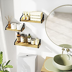 Love-KANKEI Floating Shelves Wall Mounted Set of 3, Large Wood Wall Shelves for Storage, Rustic Shelves for Display Bathroom,Bedroom,Living Room,Kitchen,Office and More Carbonized Black