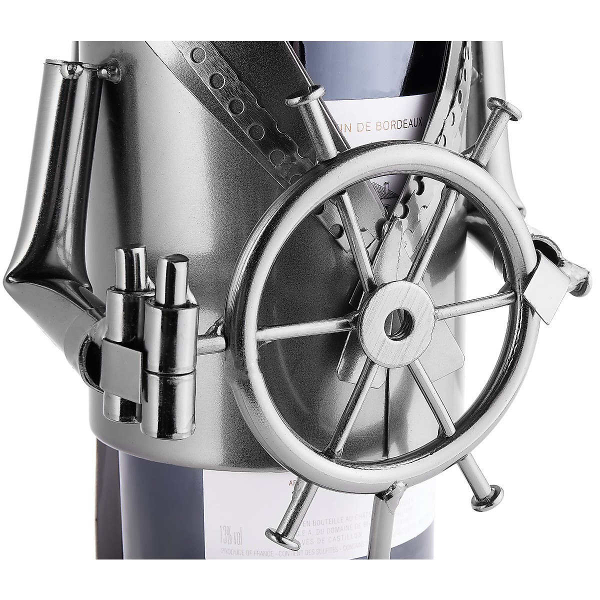 BRUBAKER Wine Bottle Holder 'Boat Captain' - Metal Sculpture - Wine Rack Decor - Tabletop - incl. Greeting Card