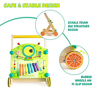 Wooden Baby Walker Baby Push Walker Sit-to-Stand Learning Walkers for Baby Toddlers Baby Walker Activity Center Toys Multifunctional Montressori Educational Toy for Boys & Girls