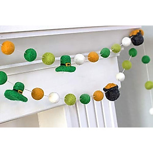 Leprechaun & Pot of Gold Felt Ball Garland- Gold & Shades of Green St. Patrick's Day Garland- 1" (2.5 cm) Wool Felt Balls