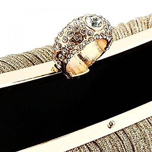 Clutch Purse for Women Pleated Glitter Evening Clutch Purses with Rhinestone Evening Bag for Bridal Wedding Party (Gold)