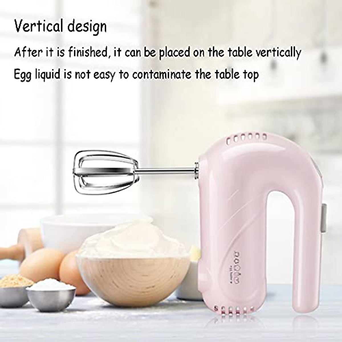 Lihuzmd Handheld Electric Mixer,Electric Whisk Household Electric Small Whipped Egg and Cream Mixer for Food Beater, Egg, Cakes, Batters,Pink