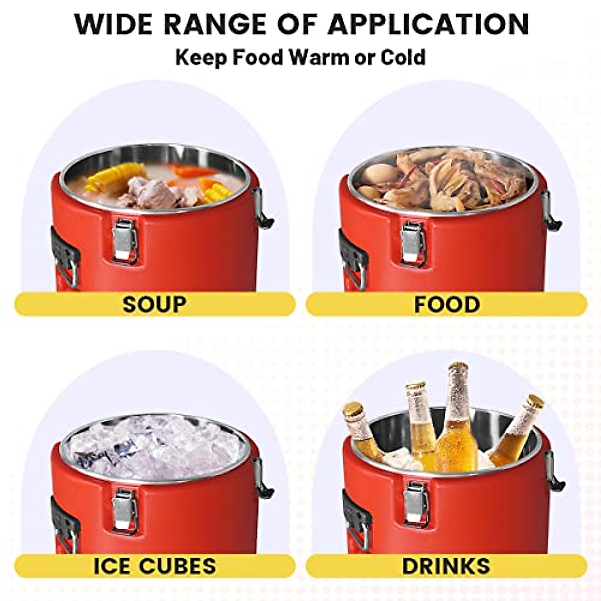 Plieren Insulated Soup Container Commercial Food Warmer for Hot or Cold Food, 2.5 Gallon Hot Box for Catering, Food Cooler with 4 Buckles, Handles, & Spoon, Soup Carrier for Restaurant, Canteen, Home