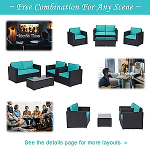 Kinsunny 4 Piece Outdoor Conversation Set Patio Sectional Sofa PE Wicker Furniture Sets with Glass Coffee Table and Cushions for Porch Lawn