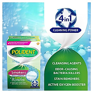 Polident Smokers Antibacterial Denture Cleanser Effervescent Tablets - 120Ct