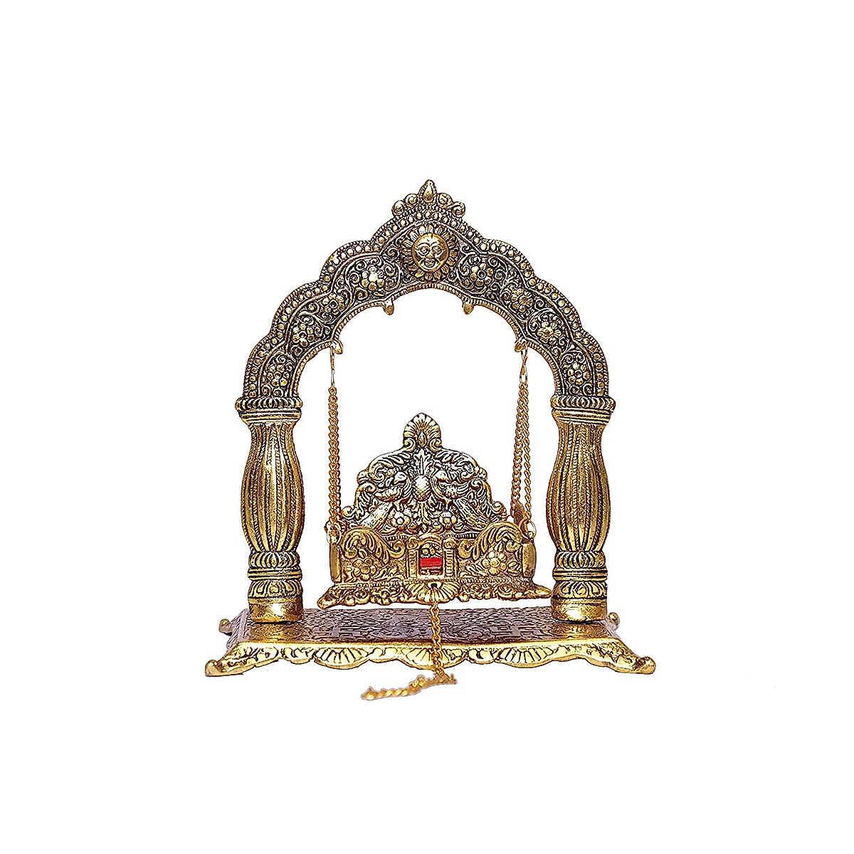 Aditri Creation Oxidized Gold Plated Laddu Gopal Jhula Palna Swing for Home Decor, Krishna Jhula for Pooja, Indian Pooja Items for Gift (Size :- 9")
