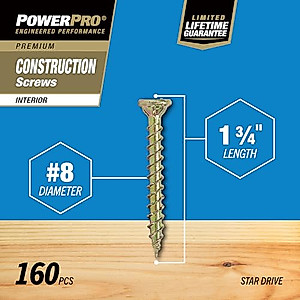Power Pro Premium Interior Construction Screws (#8 x 1-3/4") - 1lb Box
