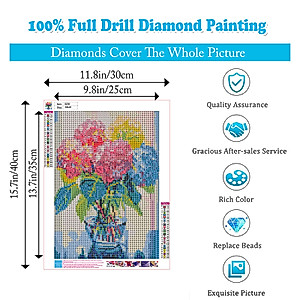 Hydrangea Diamond Painting Kits for Adults-Flowers Diamond Art Kits for Adults,5D Diamond Painting Flowers,DIY Full Drill Diamond Painting Flower Gem Art and Crafts 12x16inch