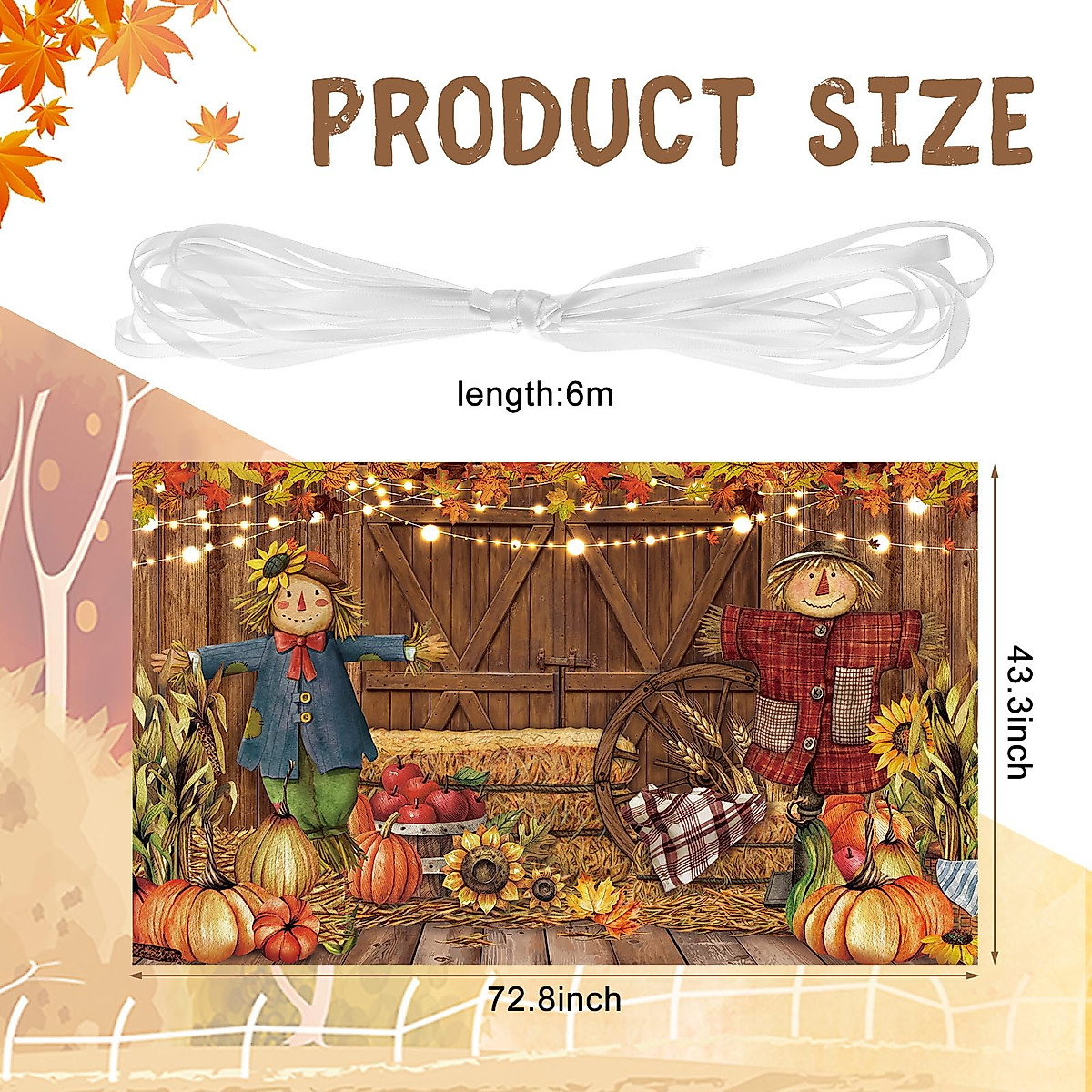 WovWeave Fall Thanksgiving Banner Autumn Party Background Decorations Fall Pumpkin Maple Backdrop for Thanksgiving Harvest Birthday Baby Shower Photo Booth Props Supplies Party, 72.8 x 43.3 Inch