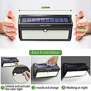 Luposwiten 100 LED Solar Lights Outdoor Waterproof with Motion Sensor - 2000 Lumens Solar Motion Lights Outdoor, Easy-to-Install for Front Door, Yard, Garage, Garden, Patio, Deck (2 Pack)