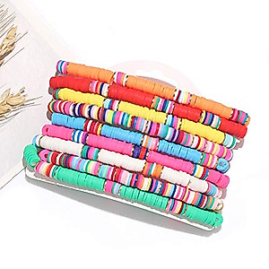 XOCARTIGE Surfer Heishi Bracelets for Women Stackable Rainbow Vinyl Disc Beaded Stretch Bracelets Elastic Layering Friendship Bracelets Boho Summer Beach Jewelry (Style A)