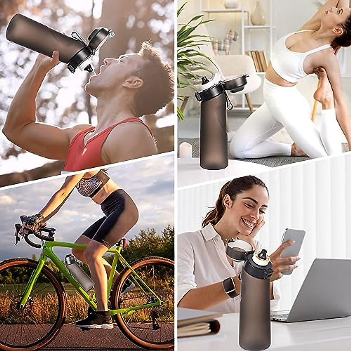 GoldenPlayer Air Water Bottle, With 7 Flavor Pods, BPA-free, 0 Sugar, 0 Calories, 650ML, Scented Water Bottle, Sports Water Bottle, Portable Water Bottle with Straw(Old Frosted Black)