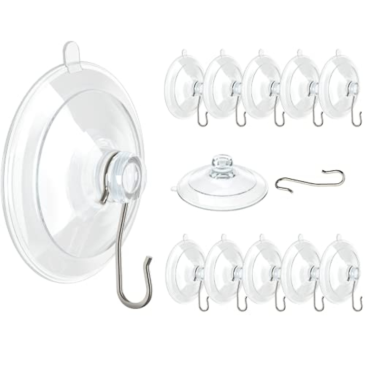 VIS'V Suction Cup Hooks, Upgraded Small Clear Suction Cups with Metal Hooks 1.77 Inches Removable Suction Cups for Window Glass Door Kitchen Bathroom Shower Wall - 12 Pcs