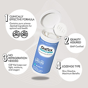 OraTicx Teeth & Gums Dental Probiotic, Naturally Supports Oral Health and Immunity, Oral Probiotics Supplement 8 Billion CFU, Grape Flavor 30 Lozenges 1-PK