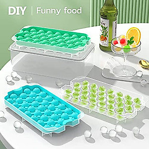 Upgrade Round Ice Cube Tray with Lid & Bin, TINANA Silicone Ice Ball Maker for Freezer, Easy Release Circle Ice Cube Tray with Container Make 74 Mini Ice Balls for Chilling Whiskey, Cocktail, Coffee