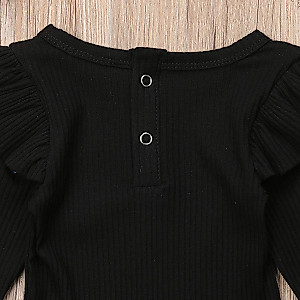 XARAZA Unisex Baby Boy Girl Long Sleeve Ruffle Romper Bodysuit Jumpsuit Tops Sweatshirt Winter Fall Spring Clothes (0-3 Months, Black)