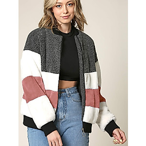 LL WJC2154 Women's Long Sleeve Zipper up Parka Sherpa Faux Mink Fur Shaggy Soft Fuzzy Fleece Jacket M Mauve