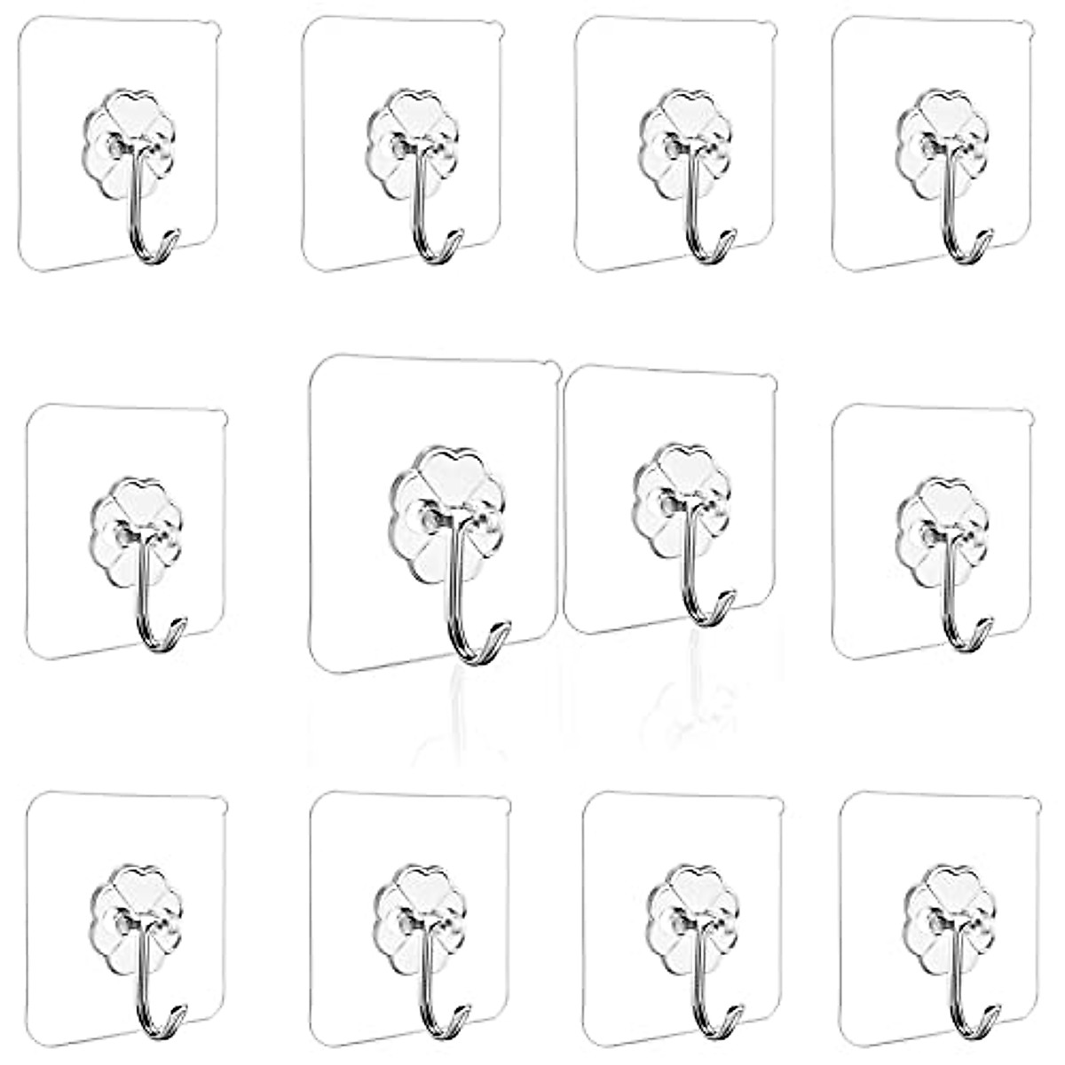 WeiMoShangMao Adhesive Hook Transparent Waterproof Rustproof Wall Hook Hanging Heavy Duty Stainless Steel Reusable Utility Hook Kitchen Bathroom Ceiling Office Window Waterproof Home Essentials