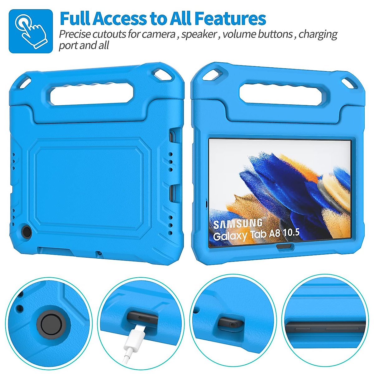 RTOBX Kids Case for Samsung Galaxy Tab A8 10.5 Inch 2022, Galaxy Tab A8 Case with Screen Protector, Shockproof Handle Stand Case for Samsung Galaxy Tab A8 10.5” 2022 (SM-X200/SM-X205/SM-X207), Blue