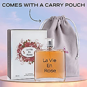 NovoGlow LA VIE EN ROSE, Eau de Parfum Spray for Women, Gourmand Fragrance, Daytime and Casual Use, for all Skin Types, 3.4 Fl Oz, Free Pouch Included (A)