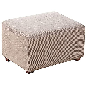 Flamingo P Oversized Ottoman Slipcover Jacquard Polyester Stretch Fabric Rectangle Folding Storage Stool Ottoman Cover Furniture Protector for Living Room (X-Large, Sand)