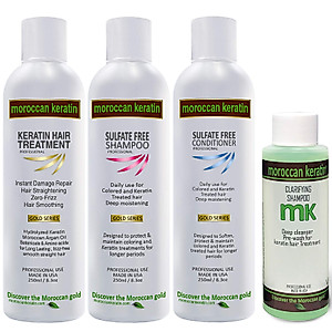 Moroccan Keratin Gold Series Brazilian Keratin Hair Treatment Blowout Smoothing Straightening Hair Professional Salon Grade Long Lasting Natural Organic Results (Large 4 pc set)