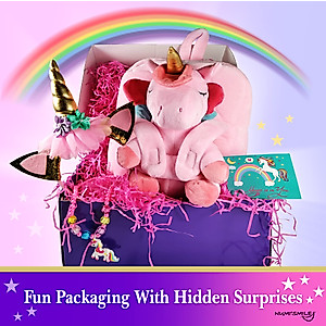 Unicorn Gifts For Girls In A Surprise Box With A Unicorn Plush,Unicorn Backpack, Unicorn Necklace,Unicorn Headband And Greeting Card,Kids Toys,Birthday Girl Present Set Stuffed Animal,Toddler Baby Bag
