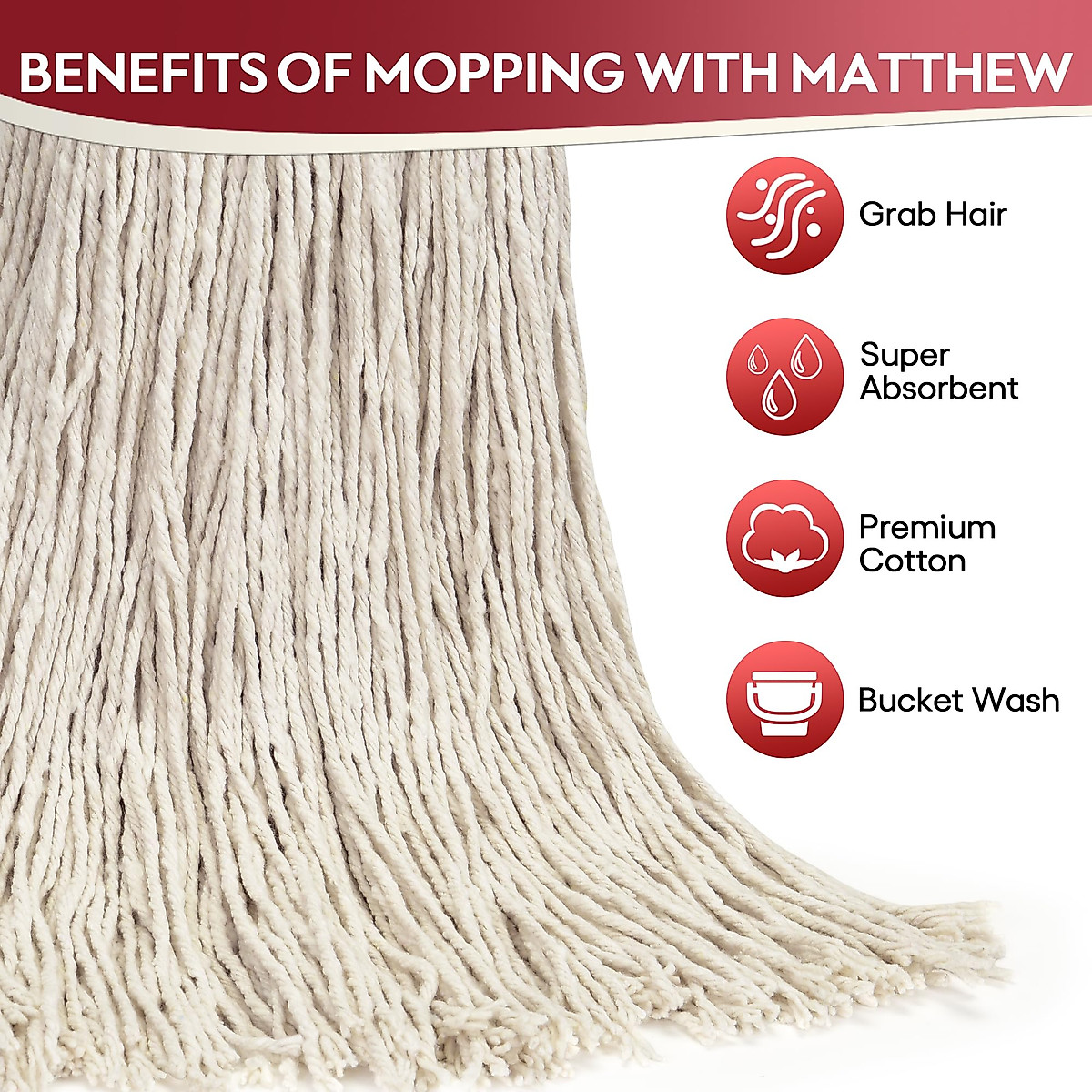 MATTHEW CLEANING 24oz 3Pack Cotton Floor Mop,Cotton Looped-Open String Heavy Duty String Mop Refills, Universal Headband Blend Mop,Mop Head Replacement for Home, Industrial and Commercial Use(White)