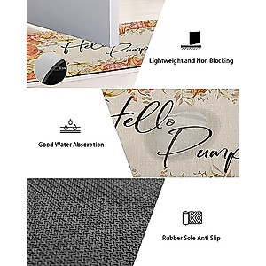 Elegant Flower Pumpkins Bath Mat for Tub,Non Slip Bathroom Floor Runner Rug Quick Dry & Absorbent Diatomaceous Earth Shower Sink Kitchen Washable Doormat,Fall Aesthetic Eucalyptus Leaves 20"x47"