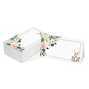 Table Place Card, Easter Tent Style Cards, Pack of 25 Half-Fold Reception Place Card, Cute Easter Egg Bunny, Easter Table Decor for Spring Wedding, Baby Shower, Dinner Party(F01)