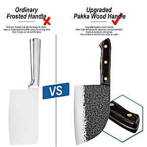 XYJ Full Tang Boning Butcher Knife With Leather Sleeves Hammer Blade High Carbon Stainless Steel Serbian Chef Knives For Kitchen Camping or Outdoor BBQ