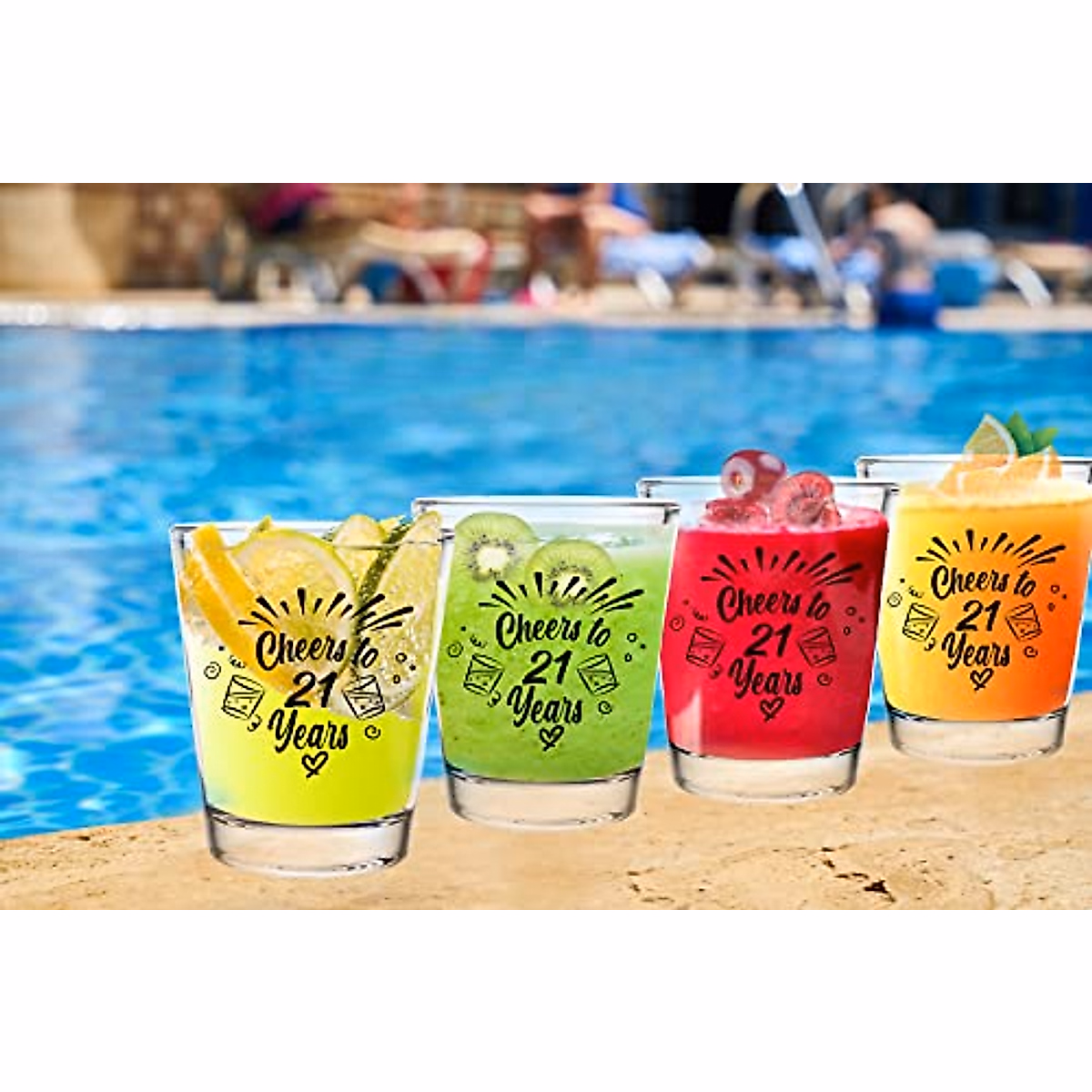 BISYATA 21st Birthday Gift - 21st Birthday Party Decorations for Her or Him - Cheers to 21 Years Shot Glasses Set of 2 - CLEAR 2oz - With Gift Box