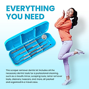 Dental Tools, Dental Pick for Teeth Cleaning - Dental tools to remove plaque and tartar - Dentist Instrument Set for Teeth Cleaning - Stainless Steel Scraper and Mouth Mirror for Calculus (Aqua)