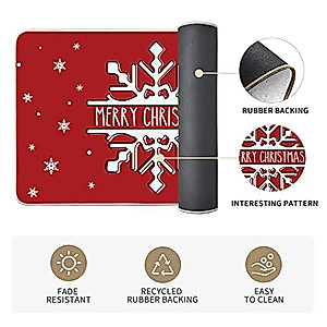 Artoid Mode Red Snowflake Merry Christmas Tree Welcome Decorative Kitchen Mats Set of 2, Home Party Low-Profile Kitchen Rugs - 17x29 and 17x47 Inch
