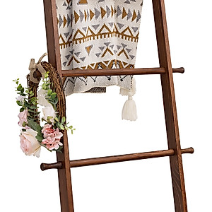 HYBDAMAI Blanket Ladder, 5-Tier Wooden Quilt Stand, Decorative Ladder Shelf, Farmhouse Ladder Blanket Holder, Wall Leaning Blanket Ladder Towel Storage Rack for Living Room, Brown