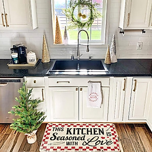 YOUWOUS The Kitchen is Seasoned with Love Kitchen Mats Set of 2-17x29 and 17x47 Inch, Decorative Non Slip Backing Floor Mat for Home Kitchen Red