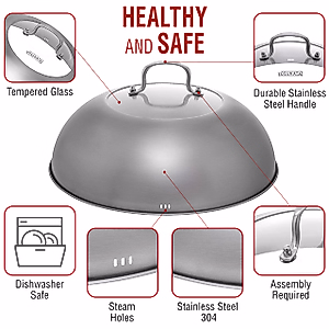 YOSUKATA Carbon Steel Wok Pan – 13,5 “ Woks and Stir Fry Pans + Wok Lid 12.8 Inch - Premium Stainless Wok Cover with Tempered Glass Insert Steam Holes and Ergonomic Handle