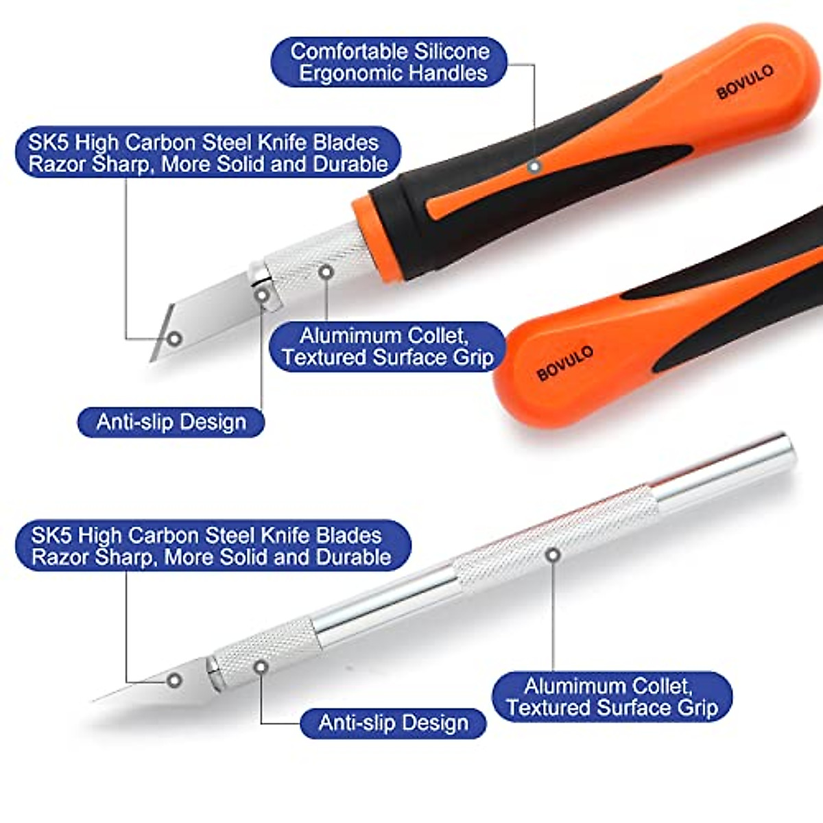 18pc Precision Utility Craft Knife Set - Premium Hobby Knife Cutting Tool with Sharp Blades for Architectural Models, Carving Pumpkins / Stencils, Paper / Leather/vinyl Crafts, Miniatures by Bovulo